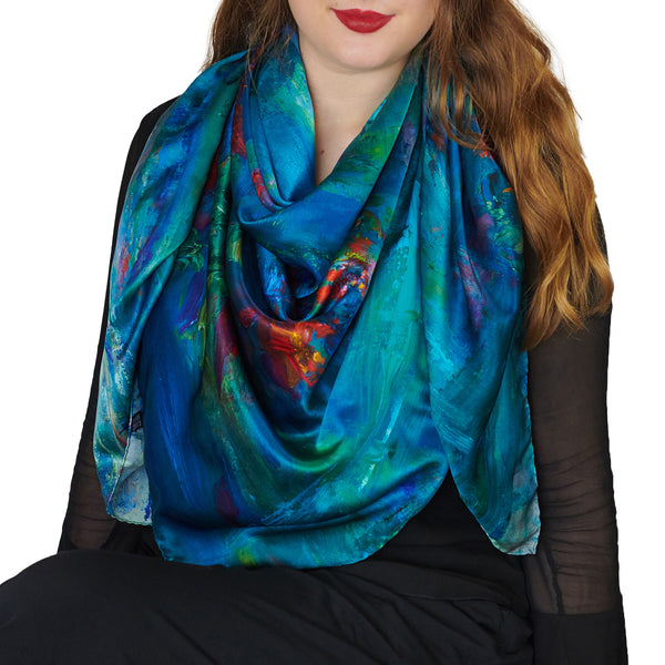 Original art on Italian silk scarf 53 inches square Water Lilies ...